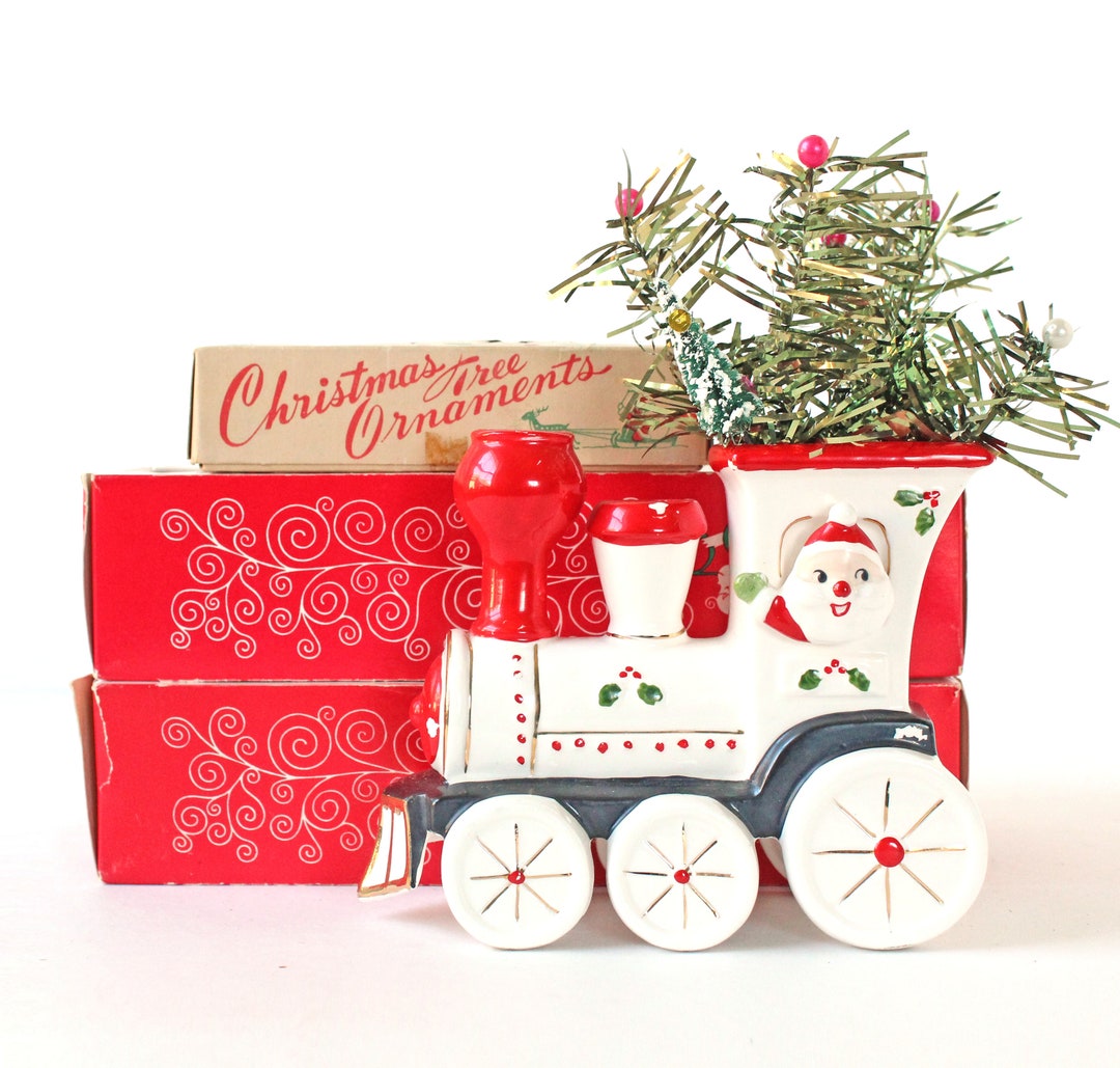 Vintage Santa on Train, Santa Claus Planter, Christmas Train Planter ...