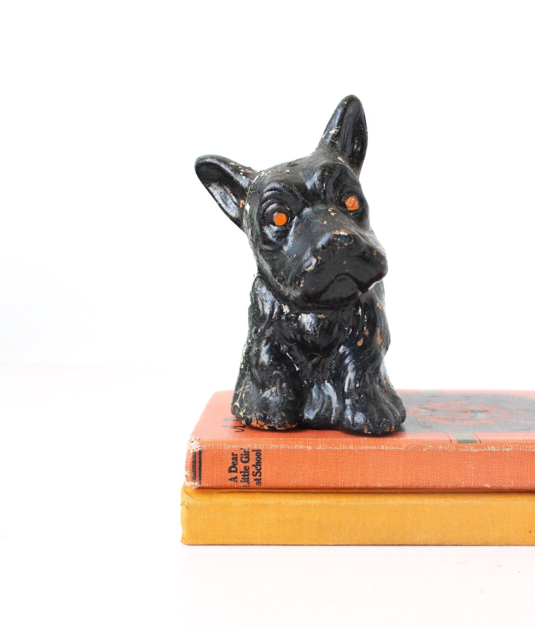Vintage Dog Bank, Paper Mache Dog, Black Dog With Orange Eyes, Chippy ...