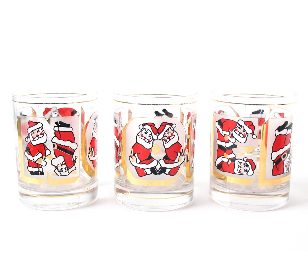 Vintage Santa Glasses, Culver Noel Santa, Low Ball Glasses, G. Litvak ...