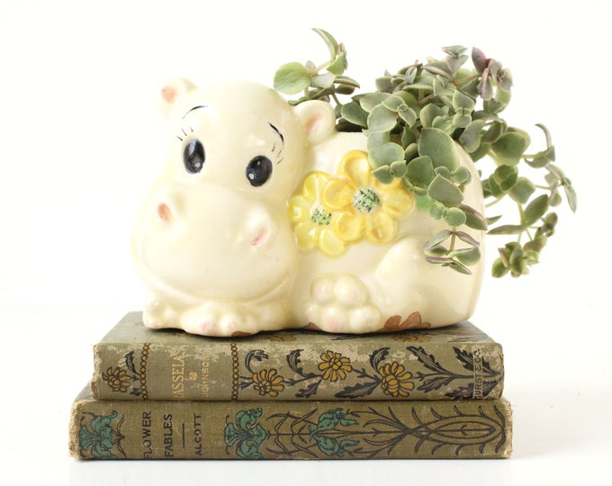 Vintage Hippo Planter, Hippopotamus With Flowers, Vintage Home Decor ...
