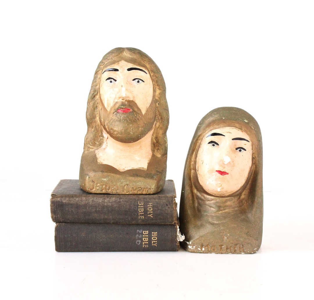 Vintage Plaster Jesus and Mary, Vintage Religious Statues, Chalkware ...