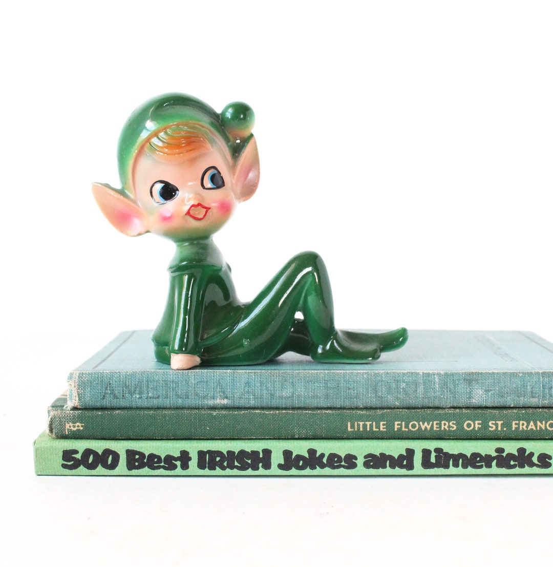 Vintage Green Pixie Elf, Vintage Christmas, Ceramic Pixie Gnome ...