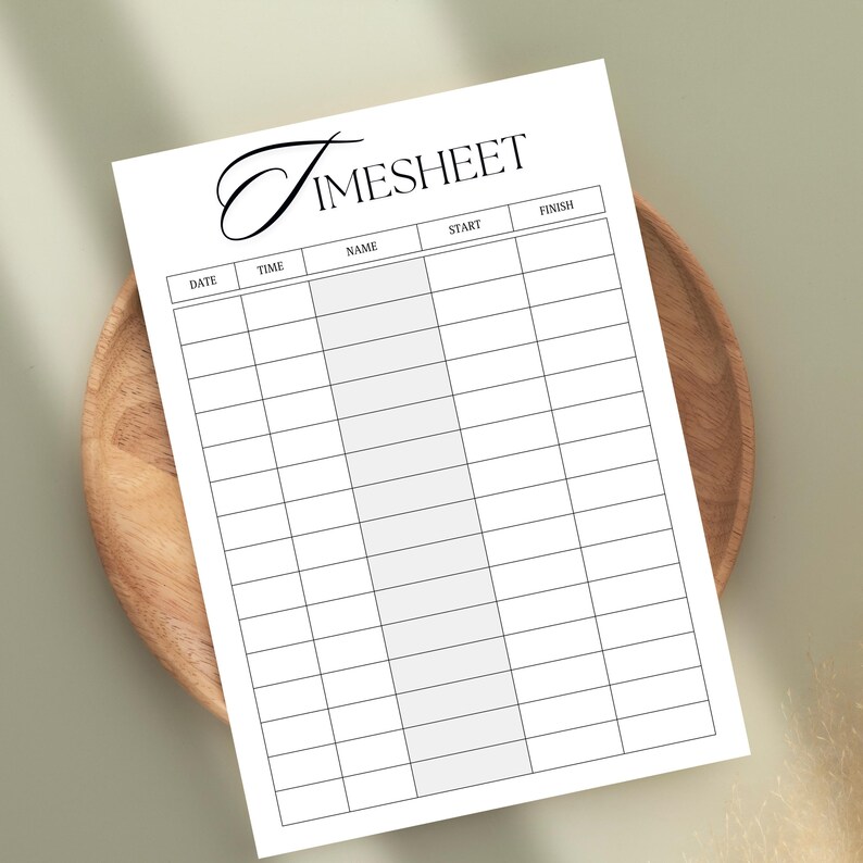 Timesheet, Timesheet Printable Template, Employee Timesheet, Work Hours ...