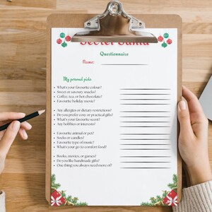 Secret Santa Questionnaire Printable | Secret Santa Questions | Holiday ...