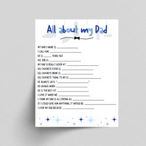 All About My Dad Worksheet | Printable Father’s Day Gift for Kids | DIY Dad Questionnaire ...