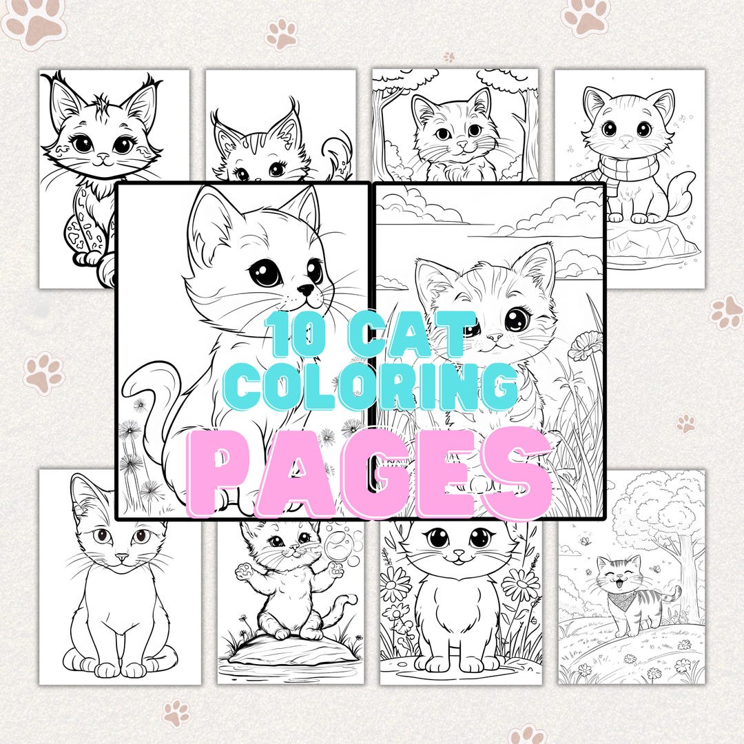 Cat Coloring Pages PDF | 10 Printable Cat Coloring Sheets | Cute Cat ...