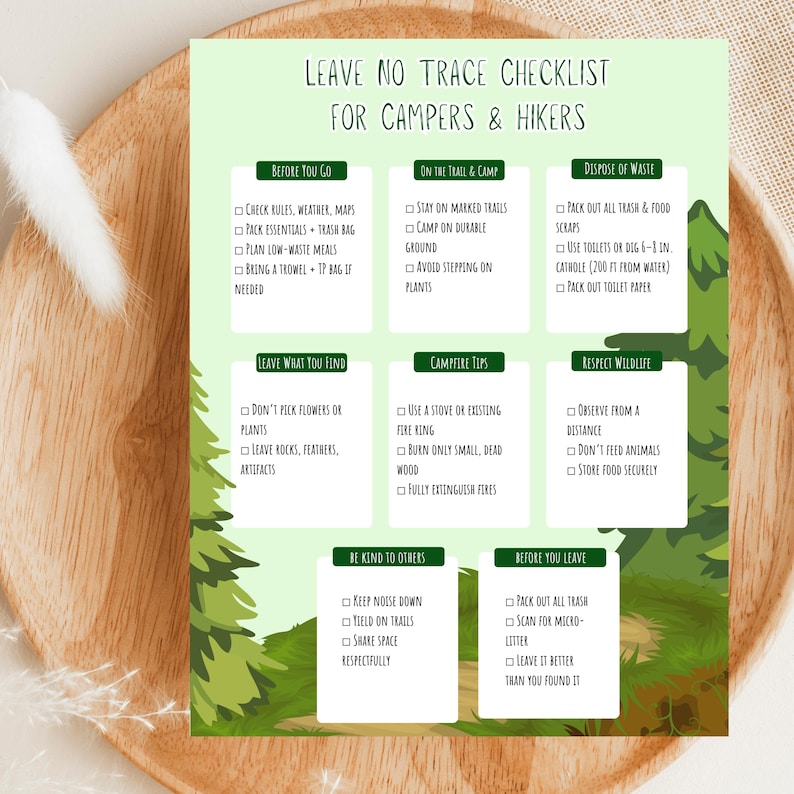 Leave No Trace Checklist 8.5x11 | Hiking & Camping Printable | Outdoor Ethics Poster for Kids ...
