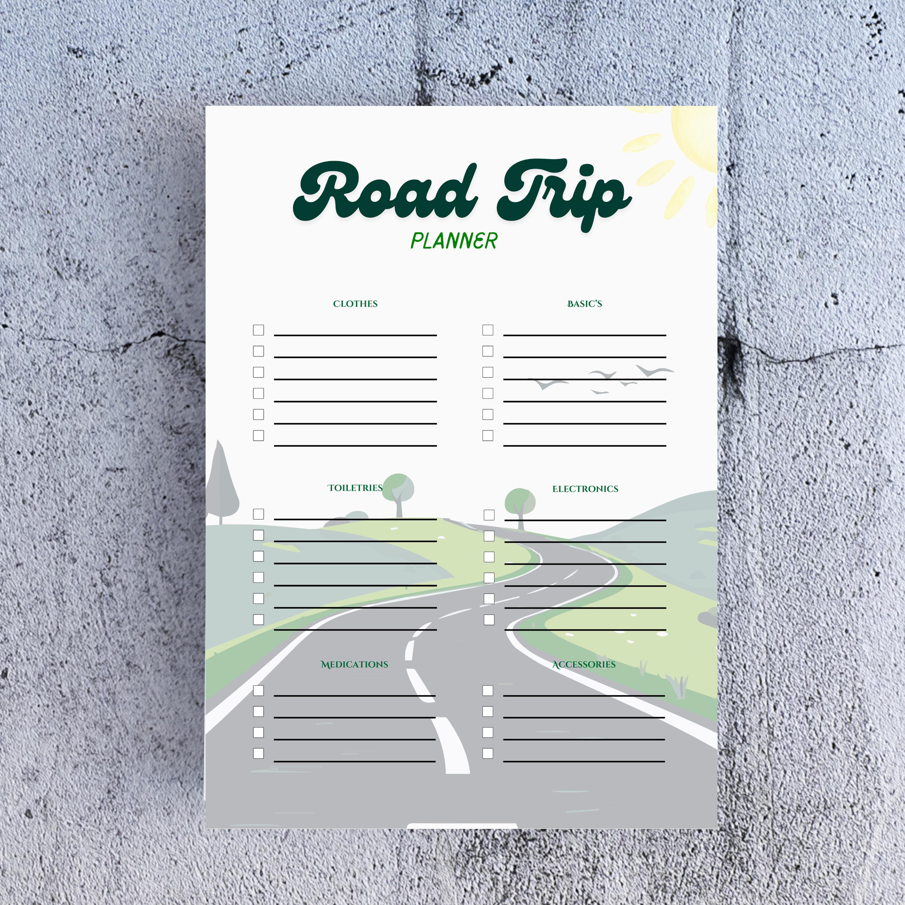 Road Trip Planner Printable | Travel Checklist | Packing List Organizer ...