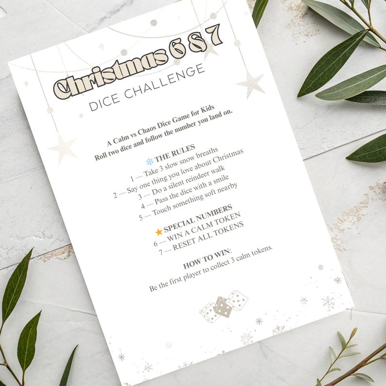 Christmas 6 & 7 Dice Game for Kids, Calm Classroom Printable - Etsy