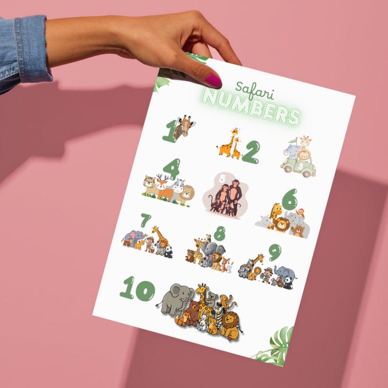 Safari Numbers Poster Printable A4 Kids Wall Art Animal Counting ...