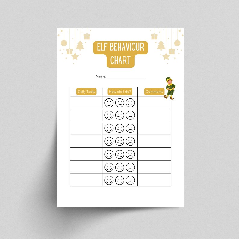 Elf Behaviour Chart Printable: Christmas Routine, Positive Habits ...