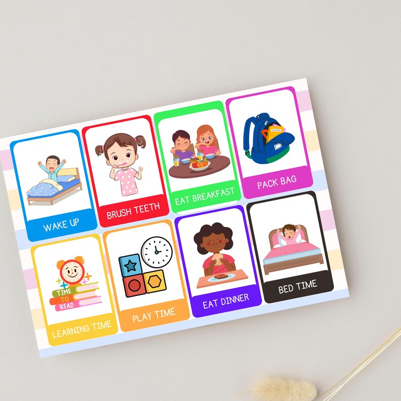 Kids Daily Routine Flashcards: Visual Schedule, Morning & Evening (A4 ...