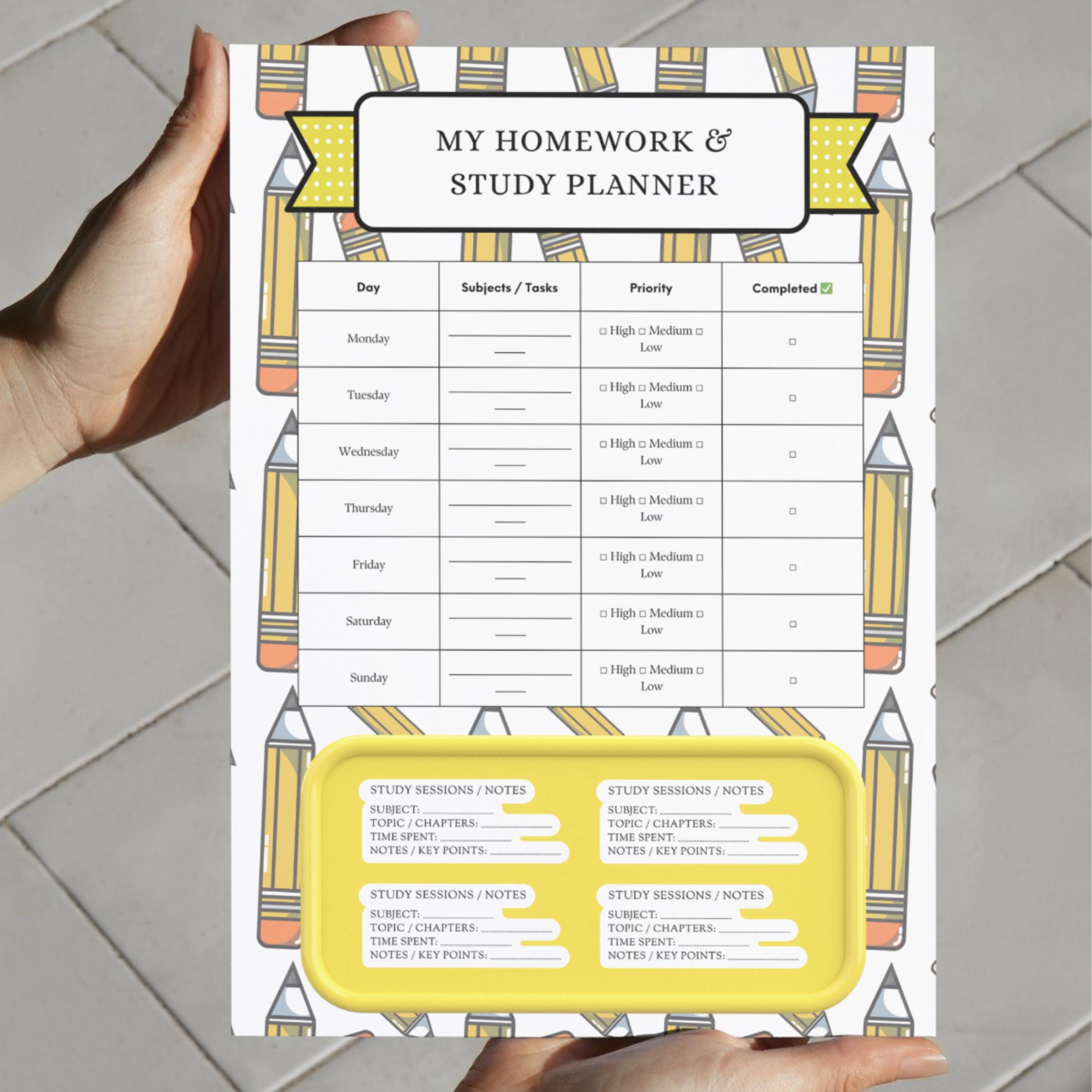Homework Planner & Study Tracker Printable | A4 Student Weekly Schedule ...