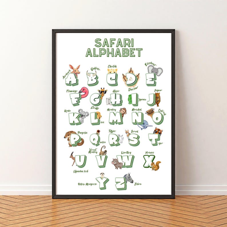 Safari Alphabet Poster Printable, Animal ABC Wall Art for Kids, Nursery ...
