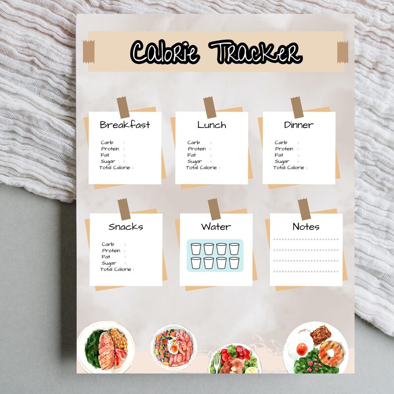 Calorie Tracker Printable 8.5x11 - Daily Meal & Macro Log PDF - Food ...