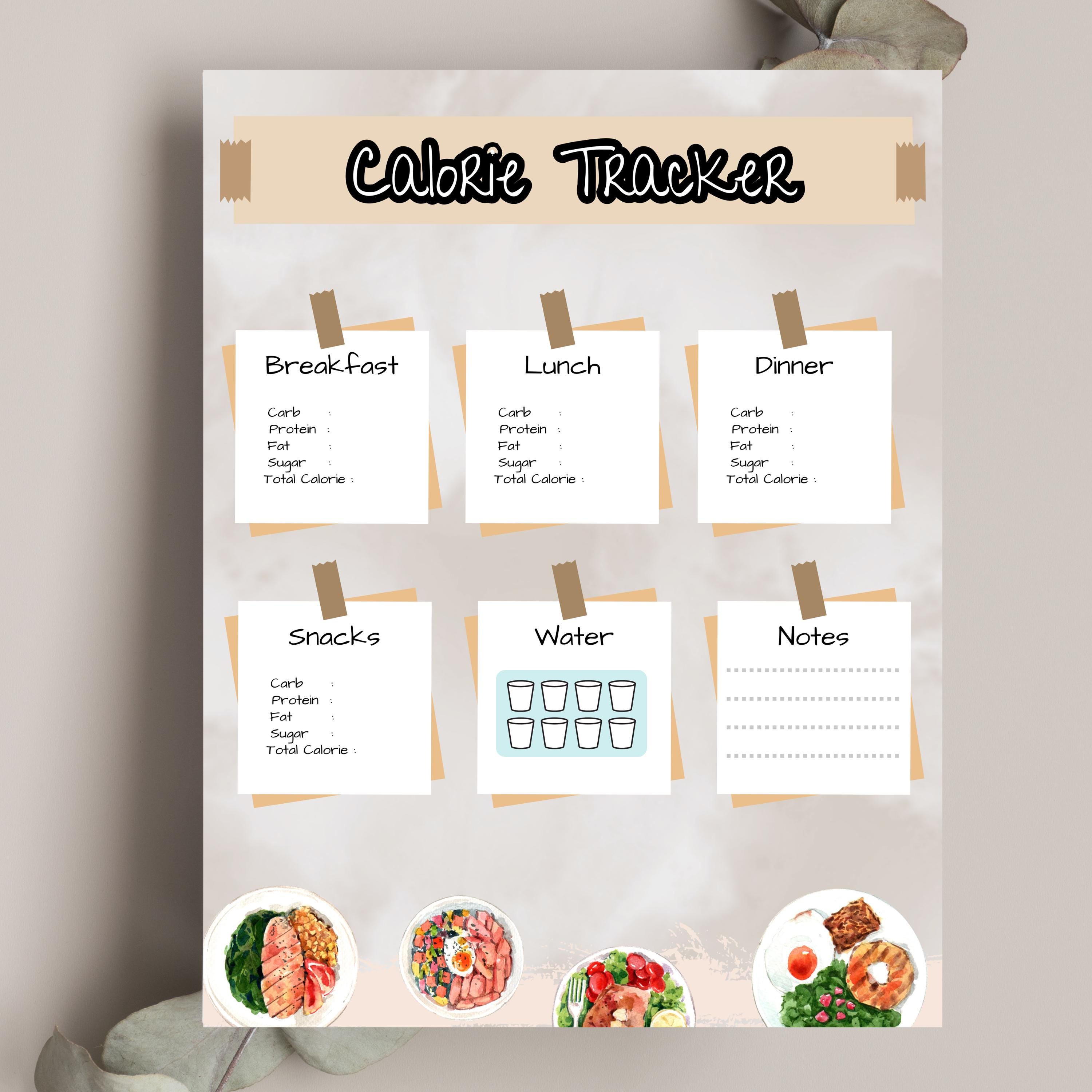 Calorie Tracker Printable 8.5x11 - Daily Meal & Macro Log PDF - Food ...
