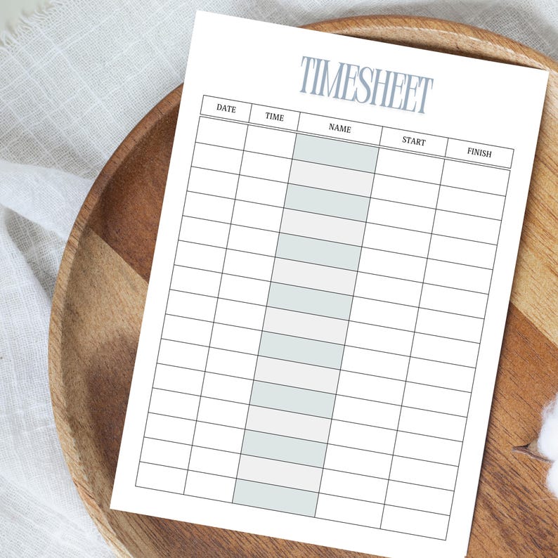 Printable Timesheet Template | Editable Work Log | Employee Time ...