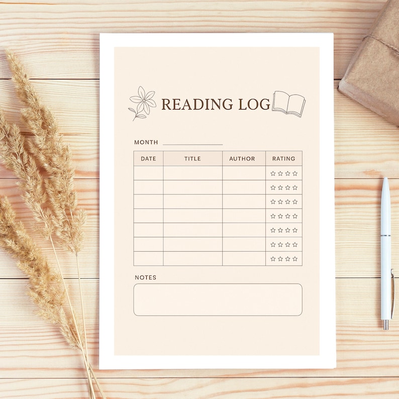 Reading Log Printable | A4 Book Tracker, Date, Title, Author, Rating - Etsy