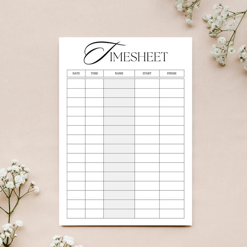 Printable Employee Timesheet: Work Hours Tracker (digital Download ...