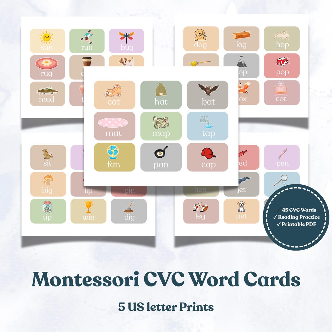 Montessori CVC Word Cards Printable, Phonics Flashcards for ...