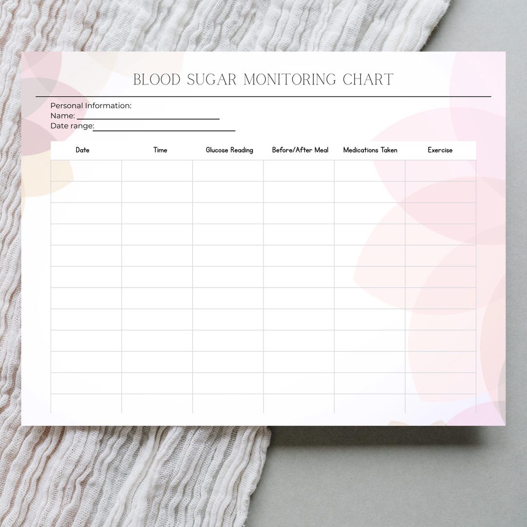 Blood Sugar Log Printable | Glucose Monitoring Chart PDF 11x8.5 ...