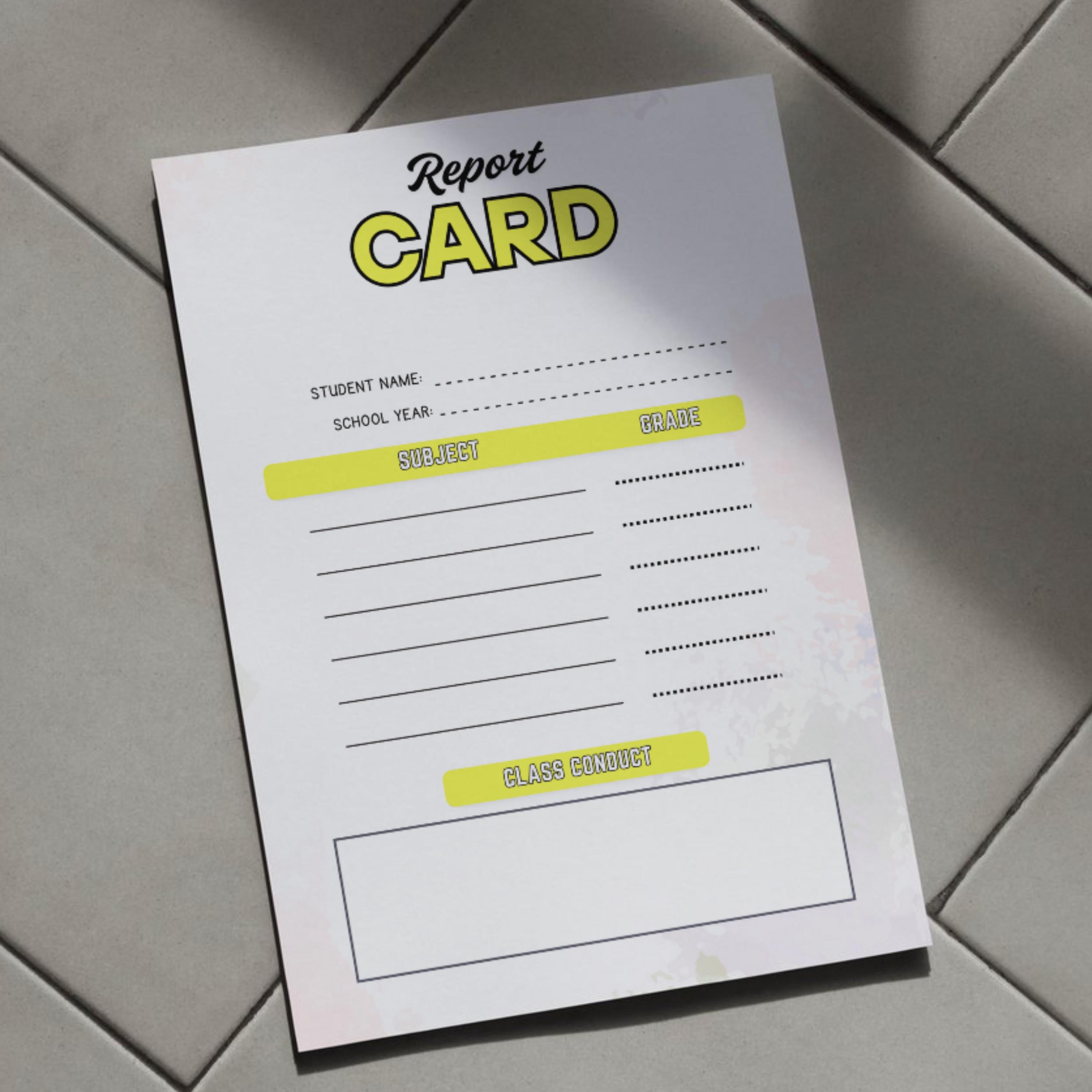 Printable Report Card Template | Editable School Report PDF ...