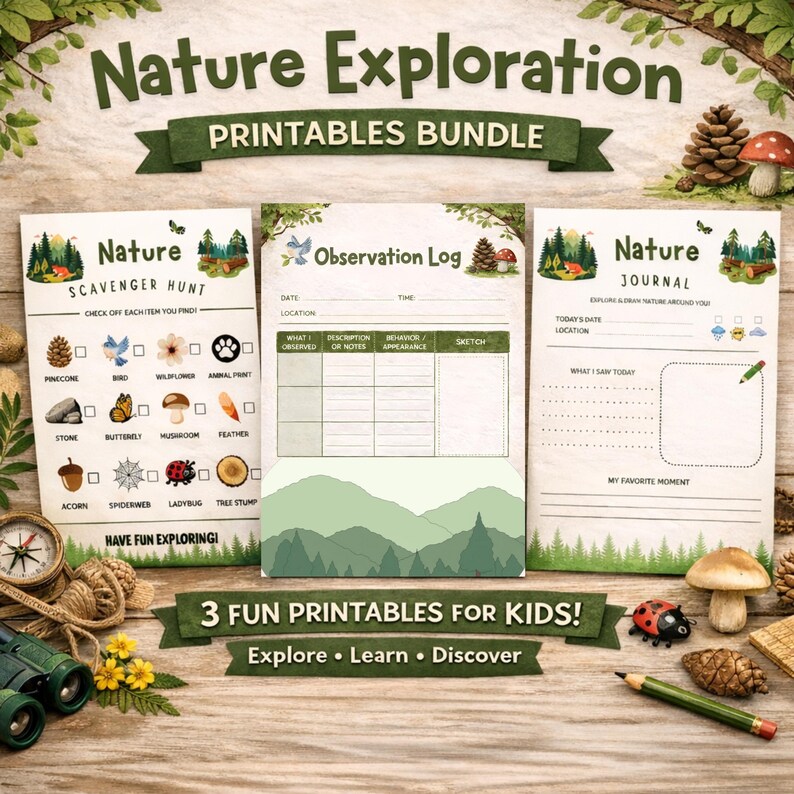 Nature Activity Printable Bundle, Kids Scavenger Hunt, Nature Journal ...