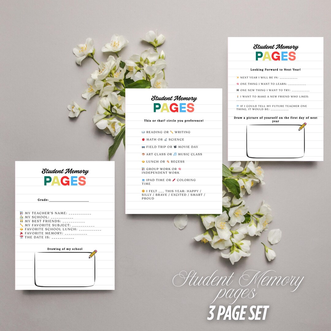 Student Memory Book Pages Printable | End of Year Activity for Kids | 3 ...