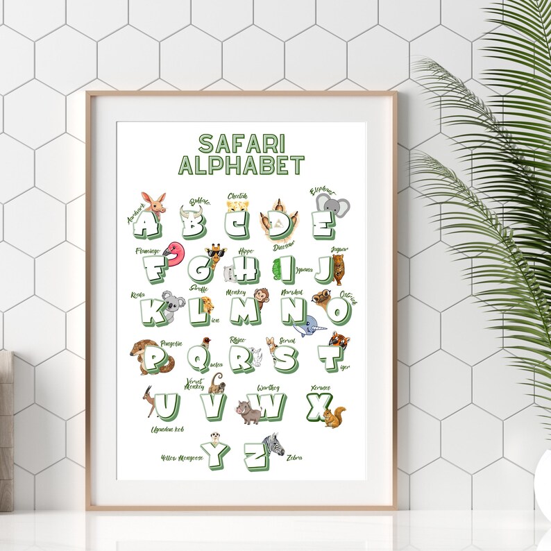 Safari Alphabet Poster Printable, Animal ABC Wall Art for Kids, Nursery ...