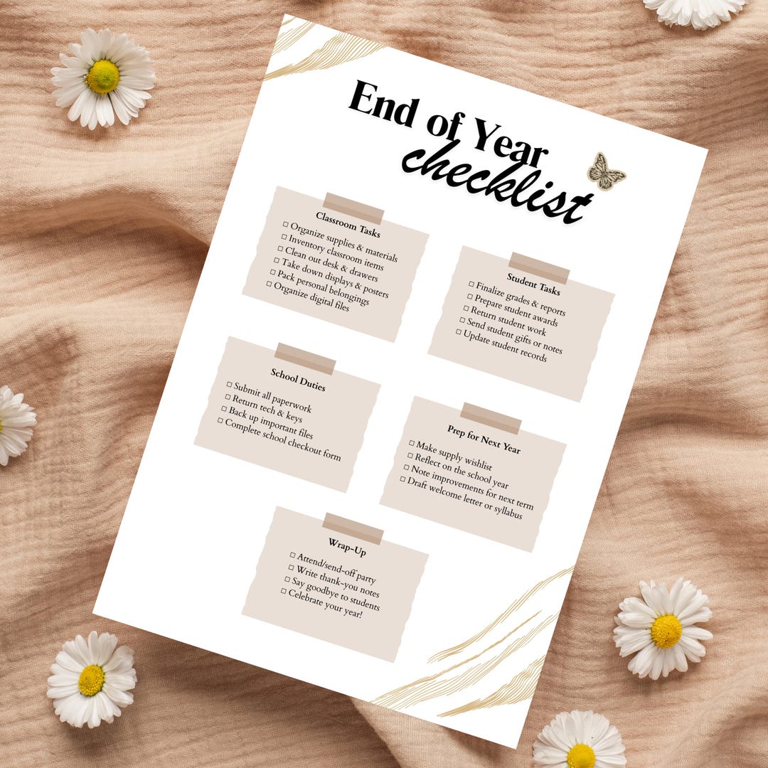 End of Year Teacher Checklist Printable | Editable PDF | US Letter + A4 ...