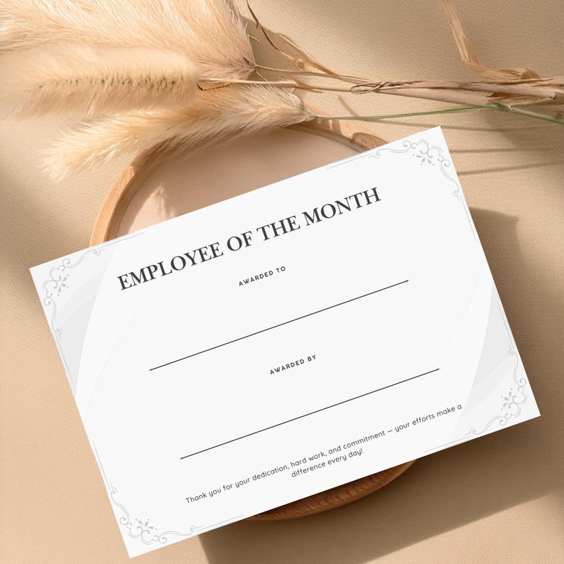 Printable Employee of the Month Certificate: Staff Appreciation Award ...