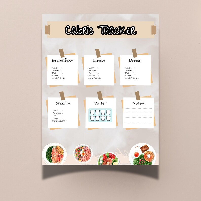 Calorie Tracker Printable 8.5x11 - Daily Meal & Macro Log PDF - Food ...