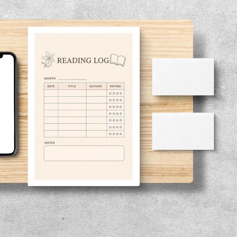 Reading Log Printable | A4 Book Tracker, Date, Title, Author, Rating - Etsy