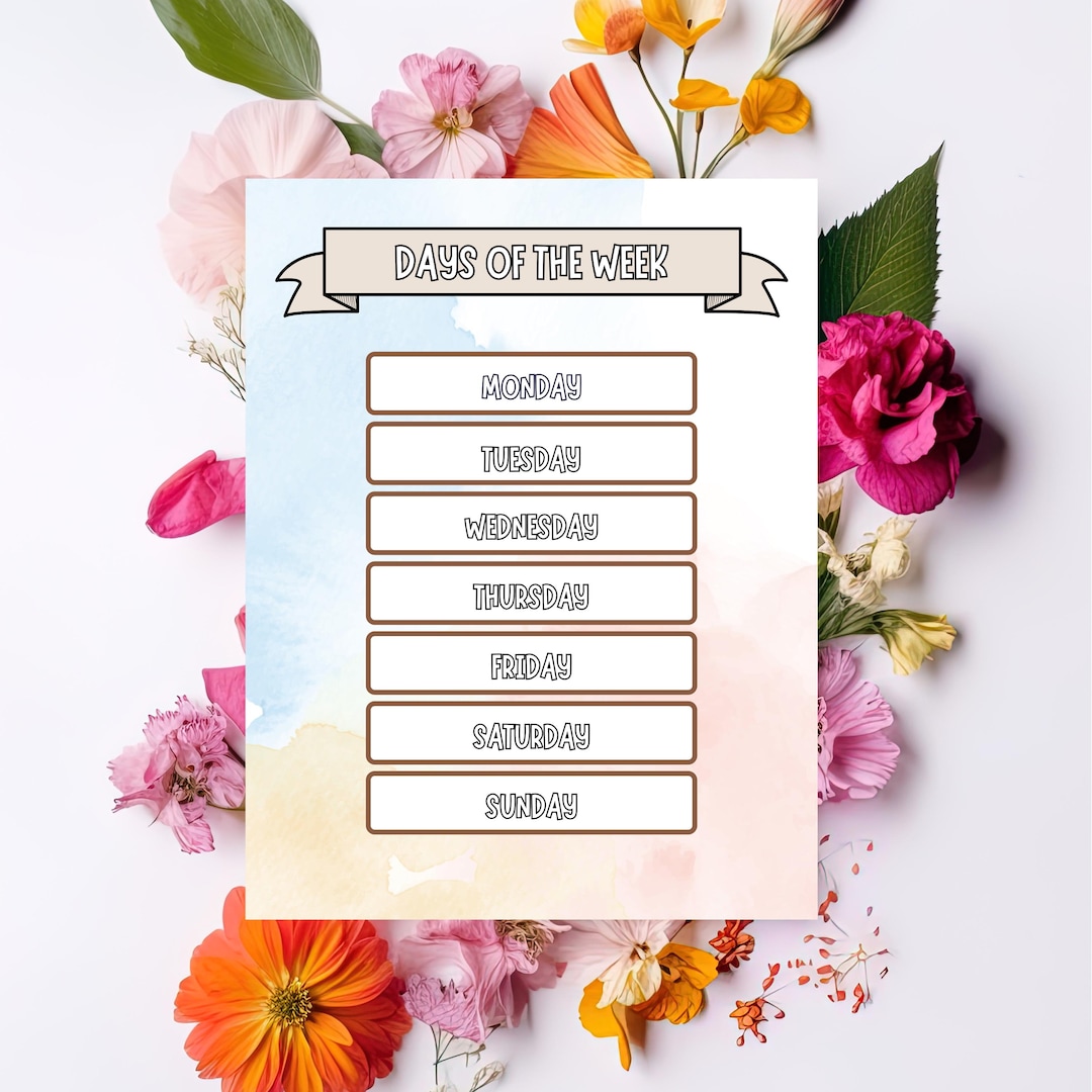 Days of the Week Printable: Kids' Educational Homeschool Chart (8.5x11 ...
