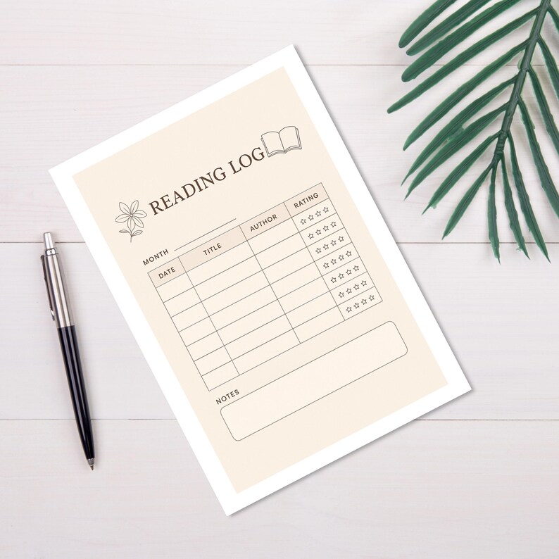 Reading Log Printable | A4 Book Tracker, Date, Title, Author, Rating - Etsy