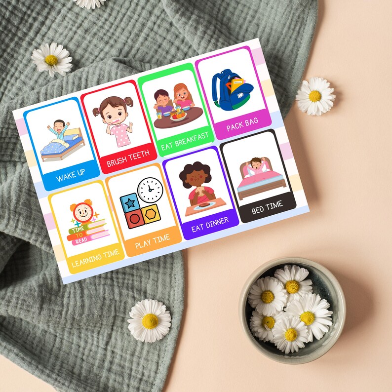 Kids Daily Routine Flashcards: Visual Schedule, Morning & Evening (A4 ...