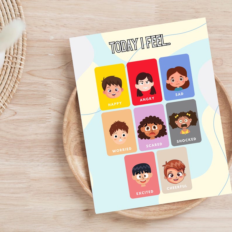 Feelings and Emotions Chart for Kids | 8.5x11 Printable Poster ...