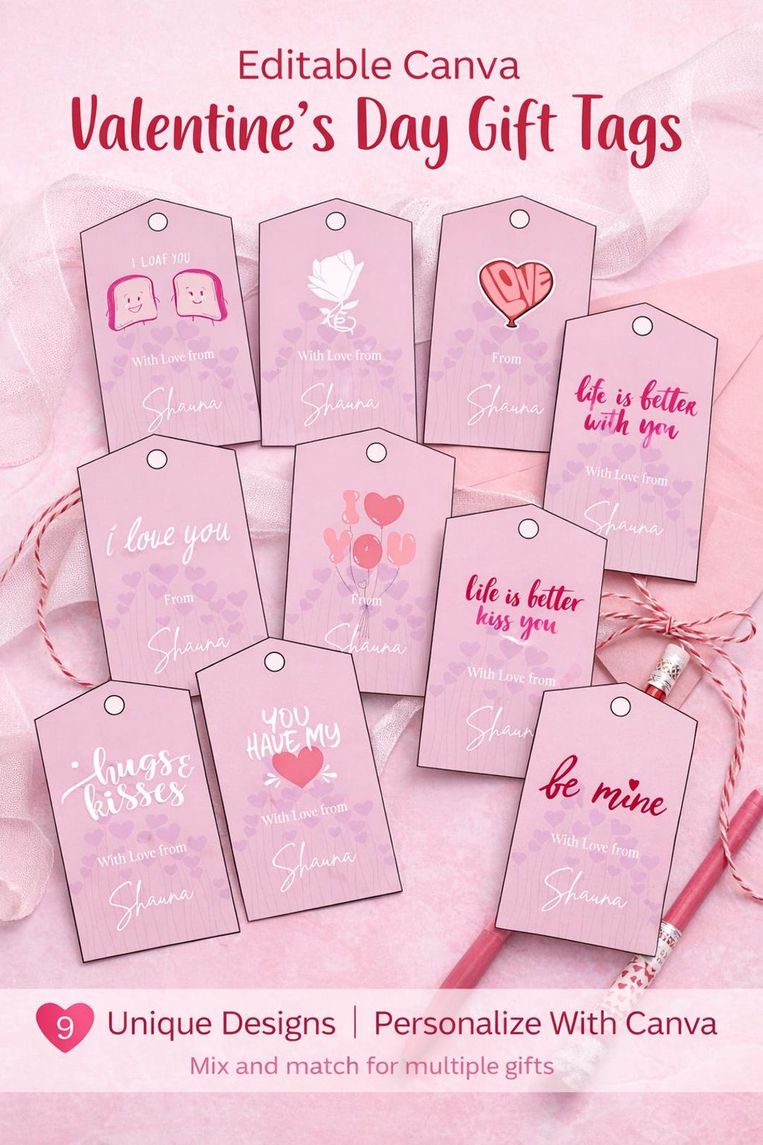 Editable Valentine's Day Gift Tags | Canva Template (instant Download ...