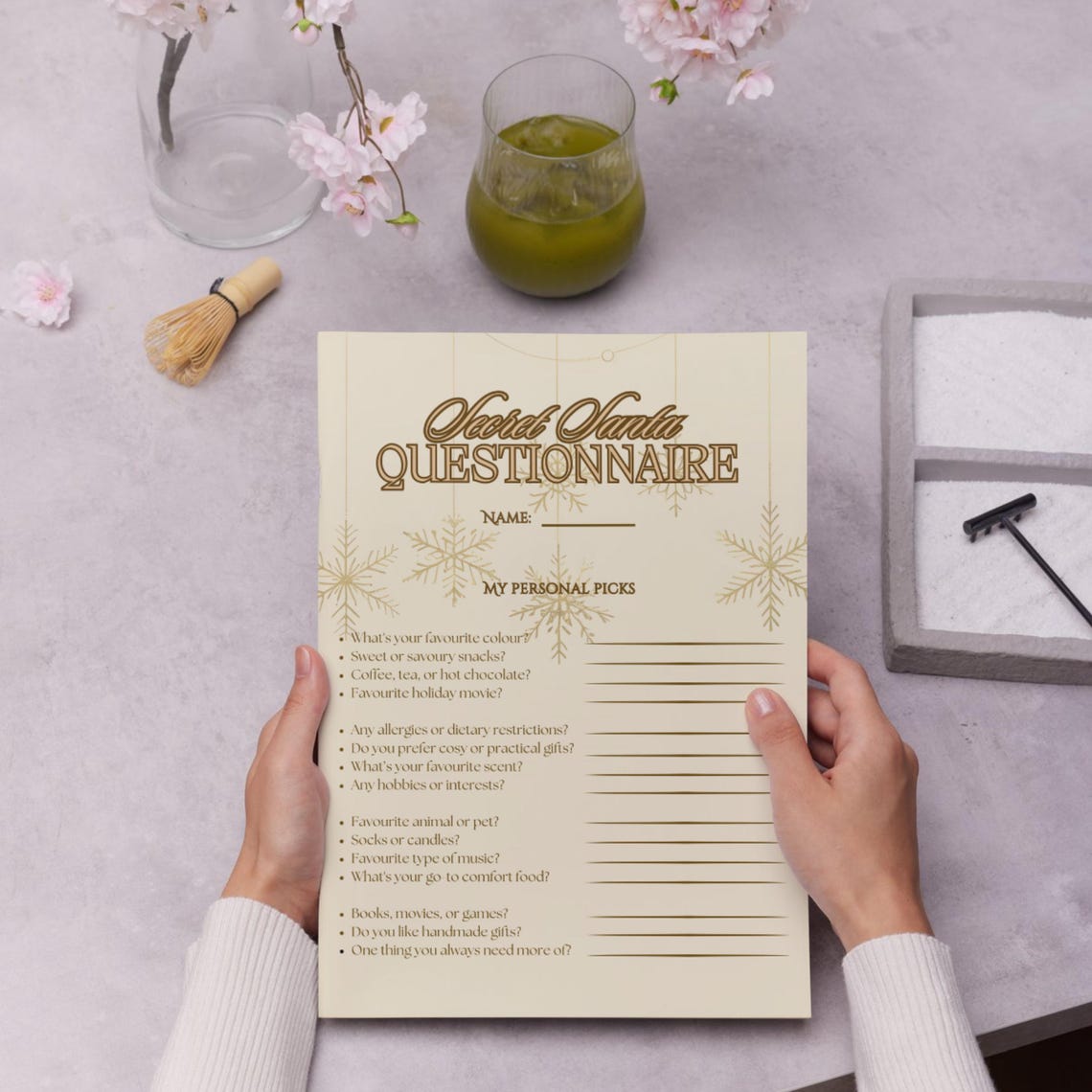 Printable Secret Santa Questionnaire | Gold Design | Christmas Gift ...