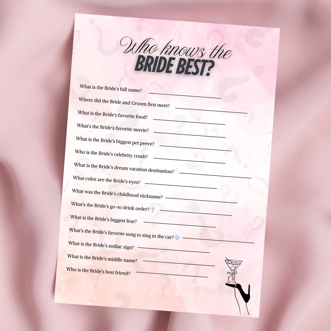 Who Knows the Bride Best? | Printable Bachelorette Party Game | Fun ...