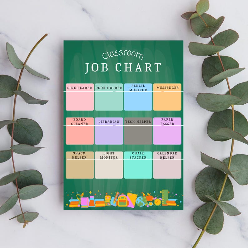 Editable Classroom Job Chart Printable: Teacher Helper, Homeschool (PDF ...