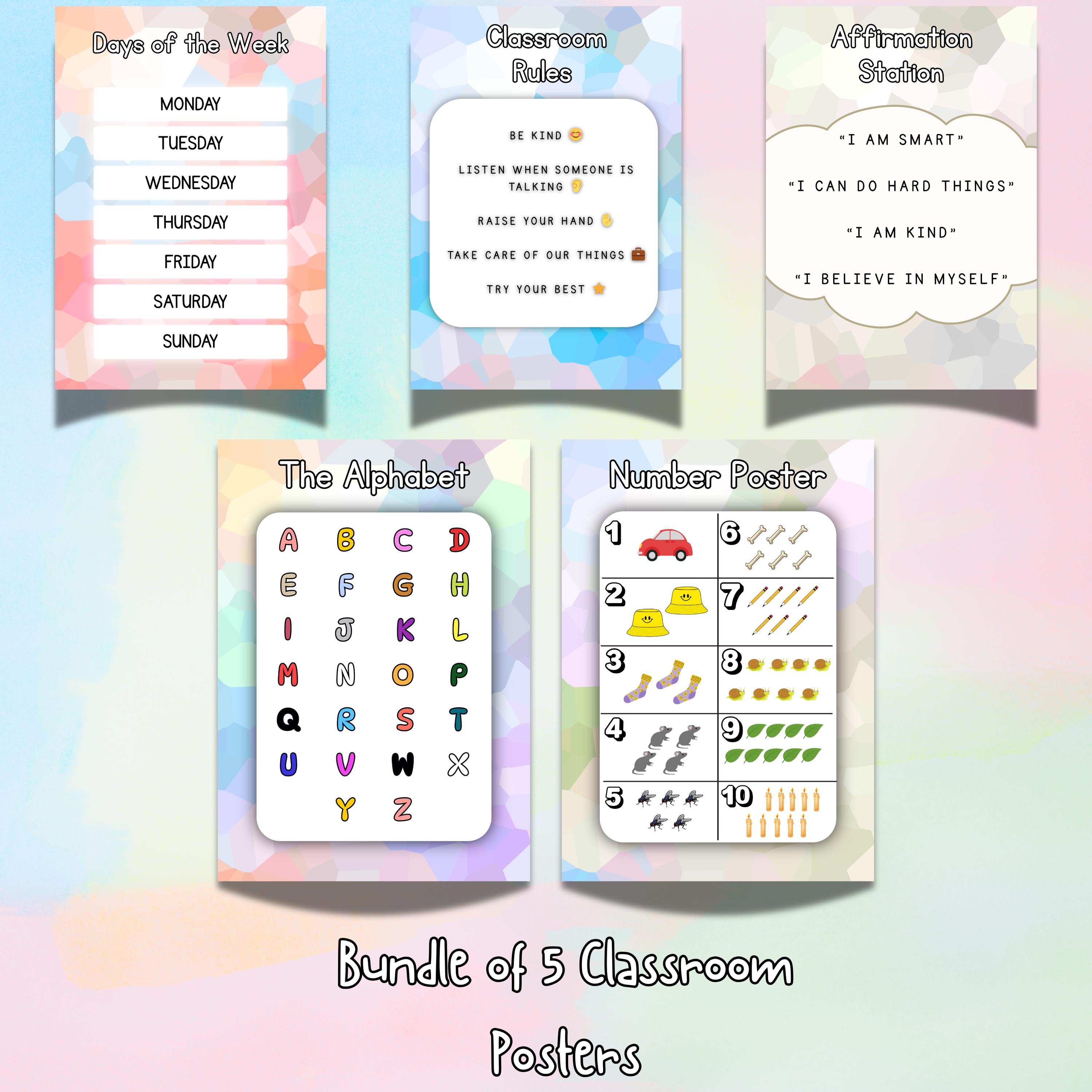 Classroom Decor Poster Bundle: Alphabet, Numbers, Rules (PDF) - Etsy
