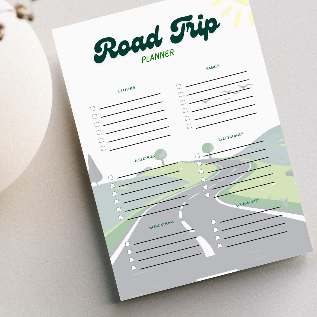 Road Trip Planner Printable | Travel Checklist | Packing List Organizer ...