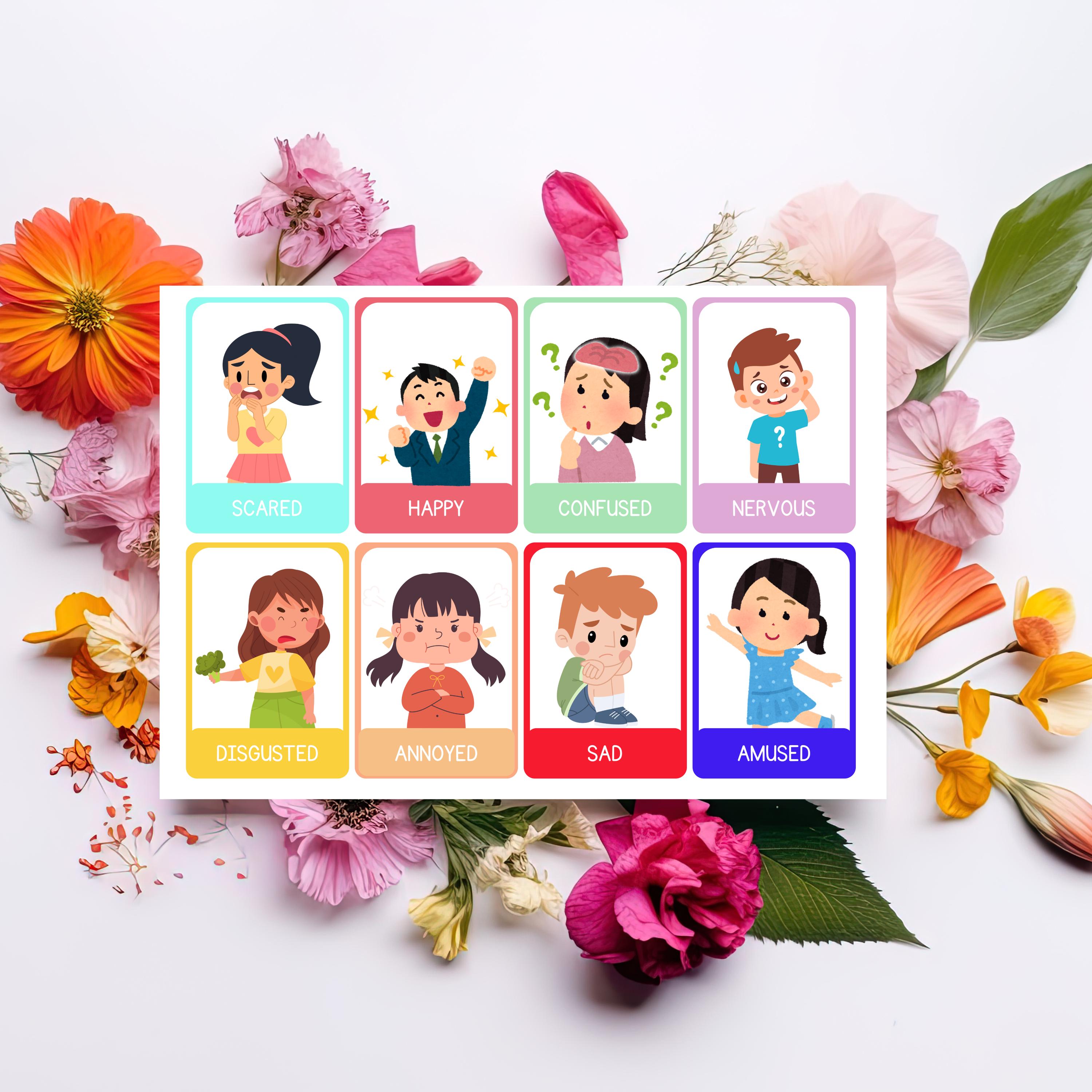Emotions Flashcards for Kids | A4 Printable PDF | Feelings Chart for ...