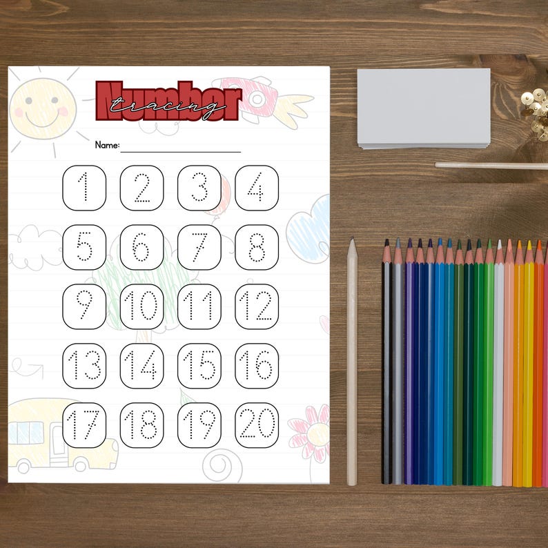 Number Tracing 1-20 Printable | 8.5x11 Preschool Worksheet ...