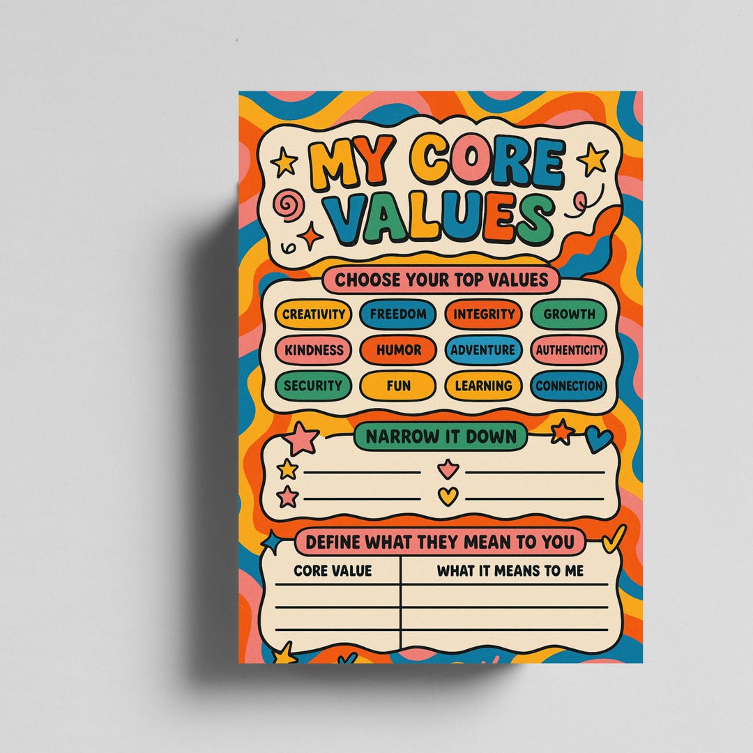 Core Values Worksheet Printable | Funky Self Discovery PDF | Personal ...