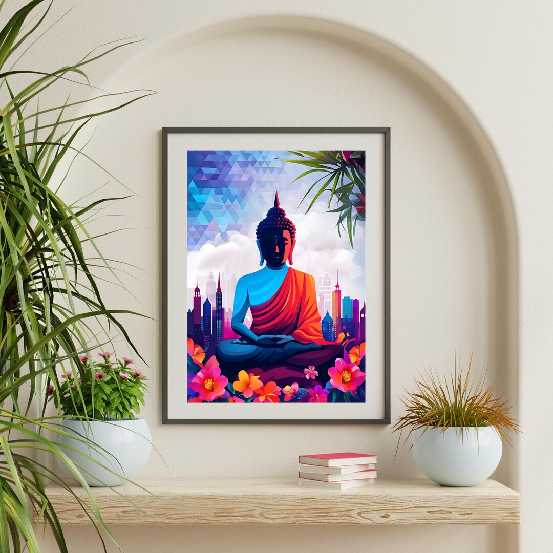 Modern Buddha Wall Art, Spiritual Digital Print, Zen Meditation Decor ...