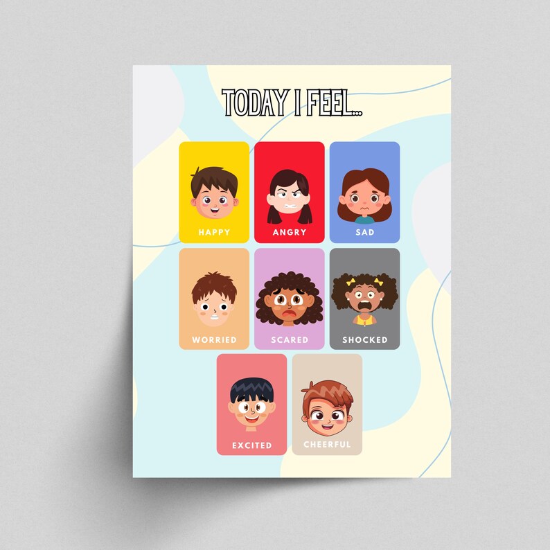 Feelings and Emotions Chart for Kids | 8.5x11 Printable Poster ...