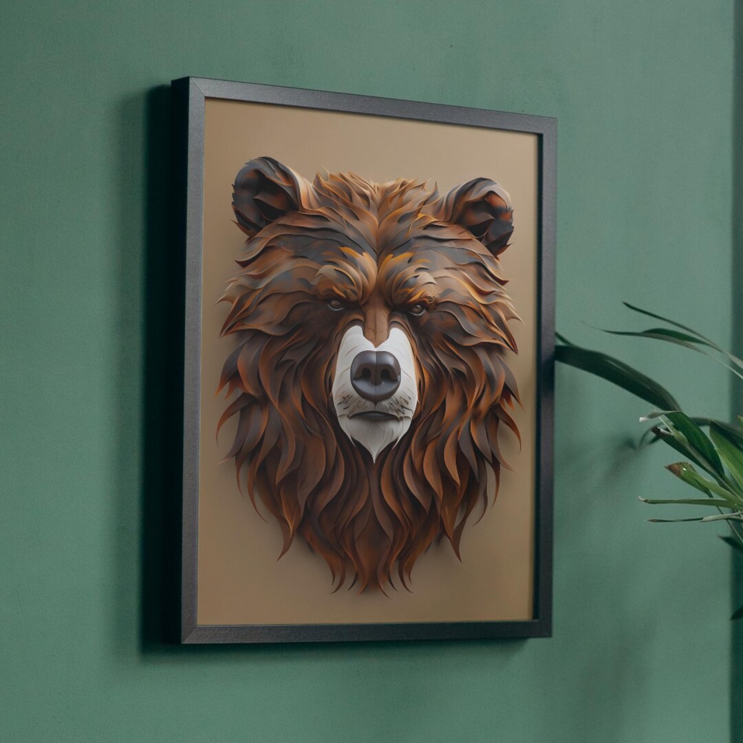 Brown Bear Printable Wall Art, 3D Bear Poster, Instant Download, Kids ...