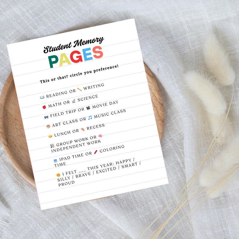 Student Memory Book Pages Printable | End of Year Activity for Kids | 3 ...